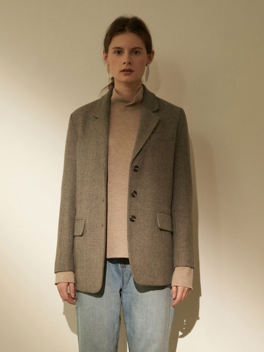 DAILY HERRINGBONE WOOL JACKET BEIGE - HAGO(하고)
