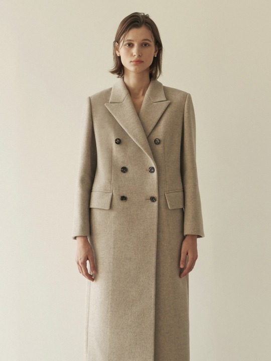 Double-breasted cashmere coat - Oatmeal - HAGO(하고)