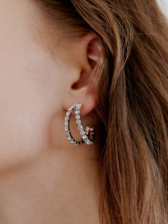 Two Line Cubic Ring Earring - 하고(HAGO)