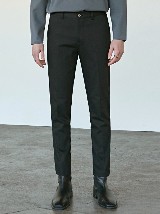 SLIM BASIC COTTON PANTS_BLACK - 하고(HAGO)
