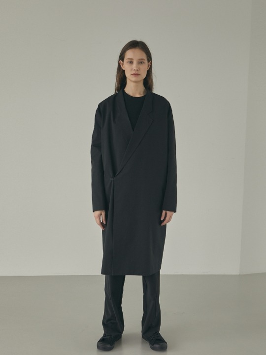 Minimal one button cotton coat black - 하고
