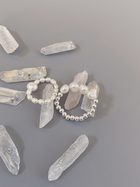 CL133 [1+1] Layered Pearl Silver Rings - HAGO(하고)
