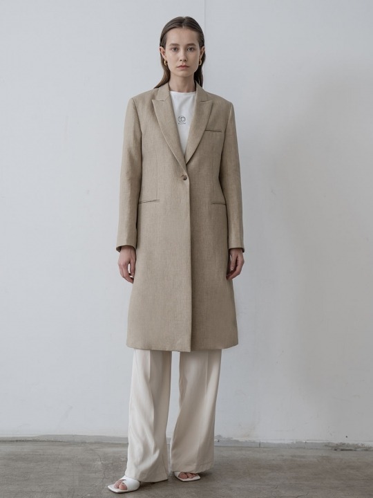 One button long jacket in khaki beige - HAGO(하고)