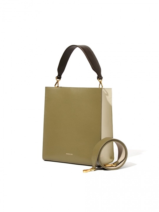 HIEMS COR 21 SHOPPER SHOULDER BAG OLIVE GREEN/CREAM BEIGE - 하고(HAGO)