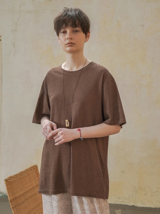 Pigment Washing Cotton RT-Shirt, Chocolate - 하고