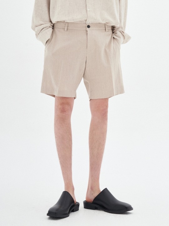 LINEN HALF SLACKS_BEIGE - HAGO(하고)