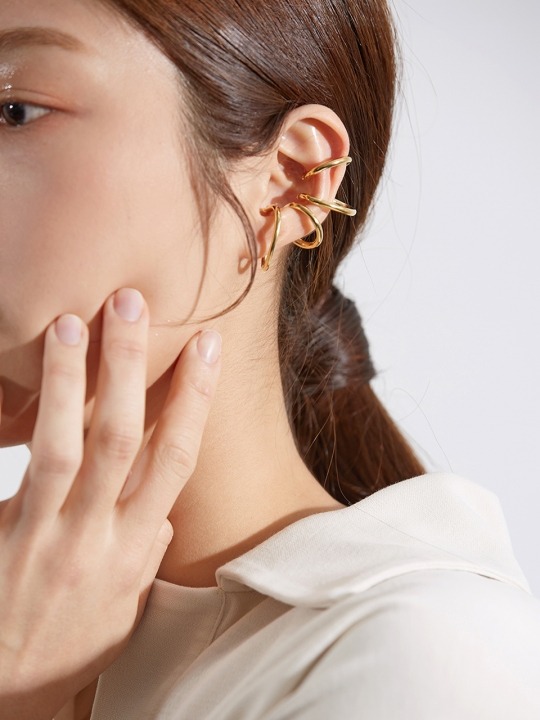W curve earcuff gold - 하고