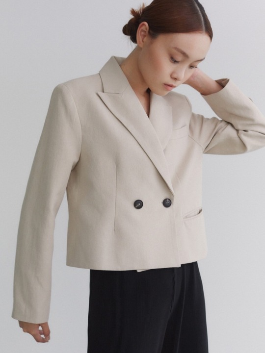 20AU DOUBLE BREASTED CROP JACKET (BEIGE) - HAGO(하고)