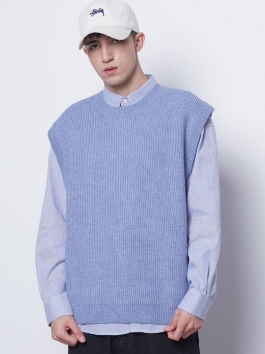 M17 CC round wool knit vest sky - HAGO(하고)