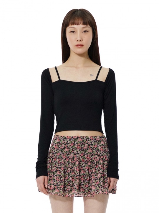 C STRING LAYERED T-SHIRT_BLACK - HAGO(하고)