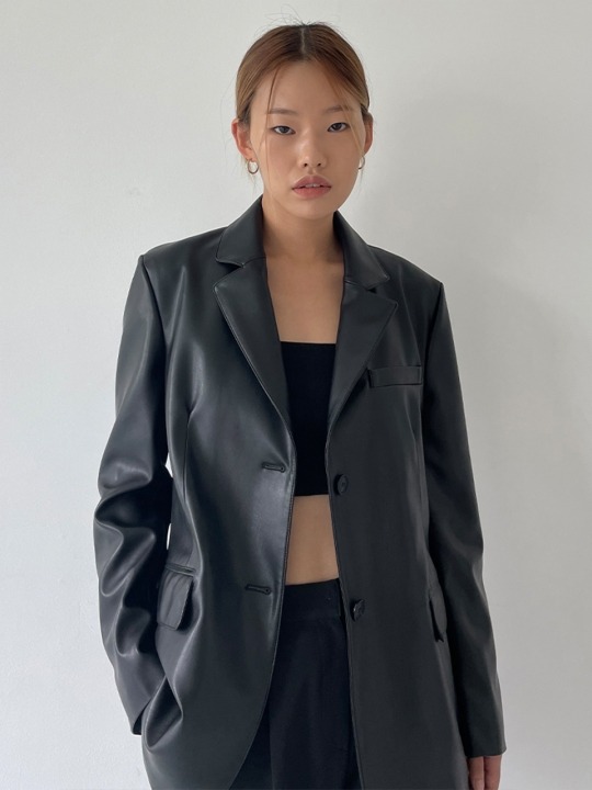BASIC TWO BUTTONS LEATHER JACKET BLACK - HAGO(하고)