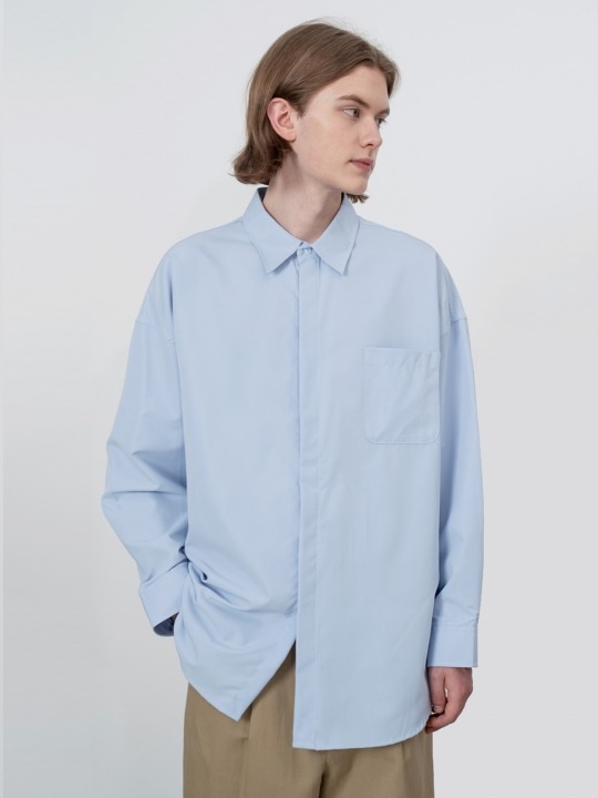 OVERFIT ORGANIC HIDDEN POCKET SHIRT_SKY BLUE - HAGO(하고)