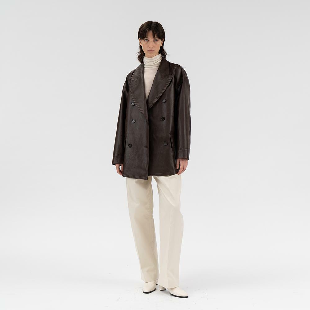 faux leather double button jacket (brown) - HAGO(하고)