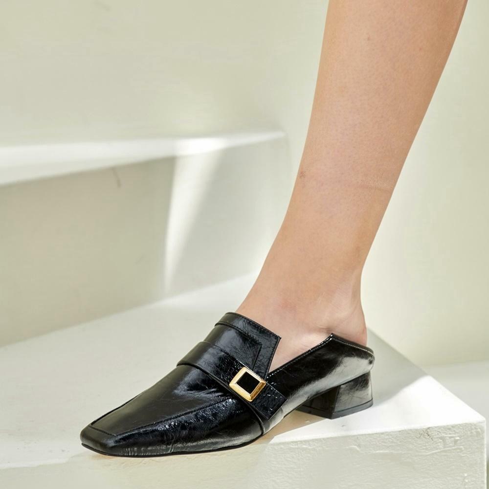 midnight square loafer black - 하고