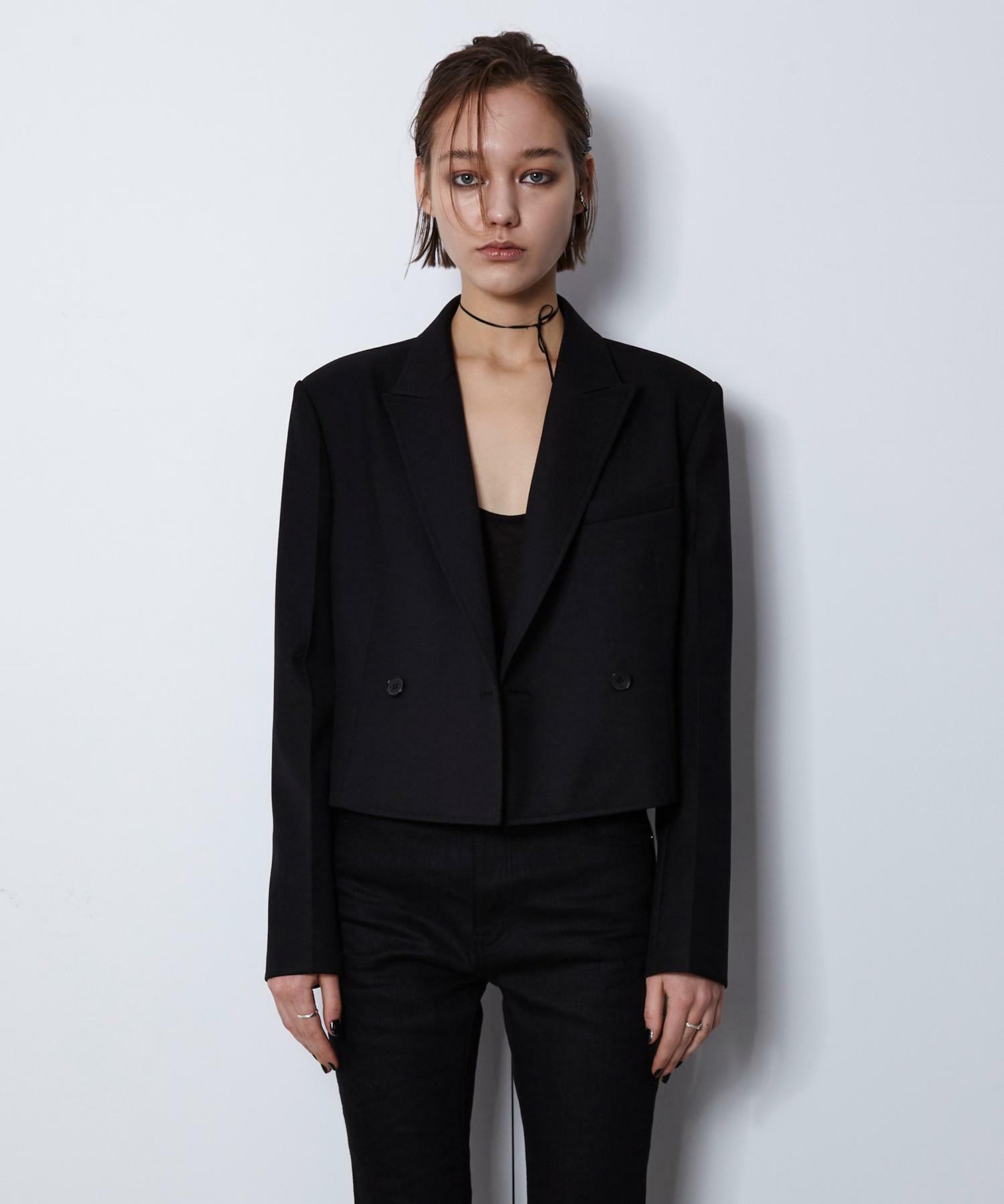 DOUBLE BREASTED CROP JACKET (BLACK) - HAGO(하고)