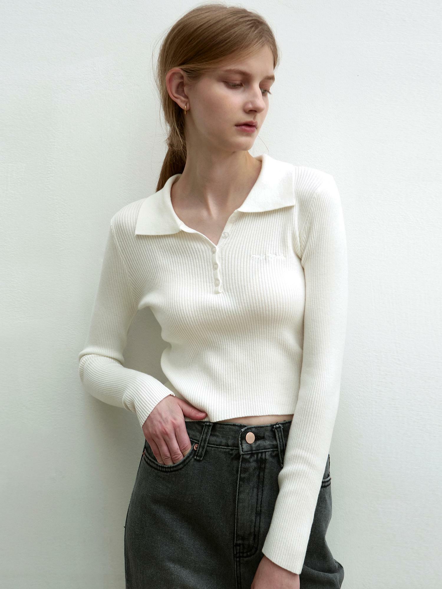 PIQUE COLLAR RIBBED KNIT_IVORY - HAGO(하고)