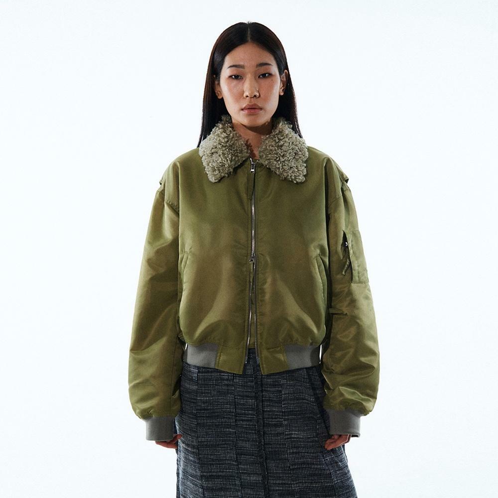 FLUFFY BOMBER JACKET KA [KHAKI BEIGE] - HAGO(하고)
