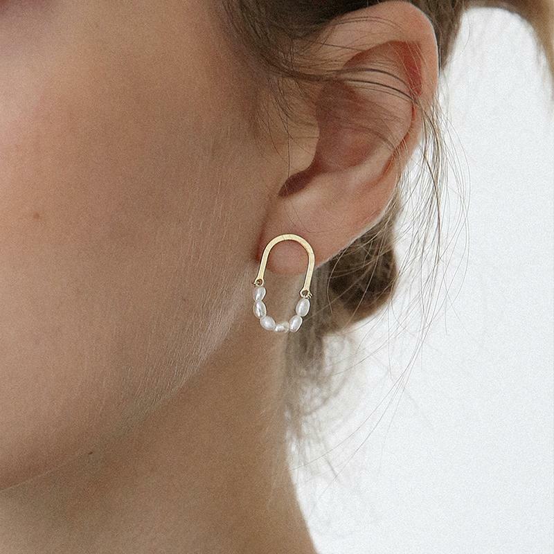pearl layered oval earring E044 - HAGO(하고)