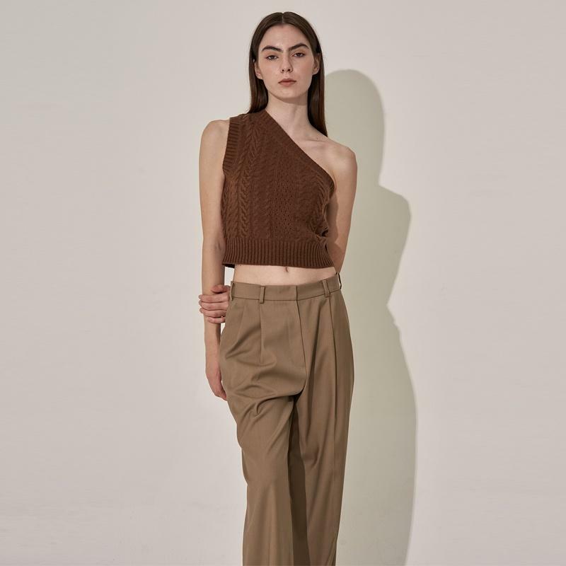 one shoulder vest (brown) - HAGO(하고)