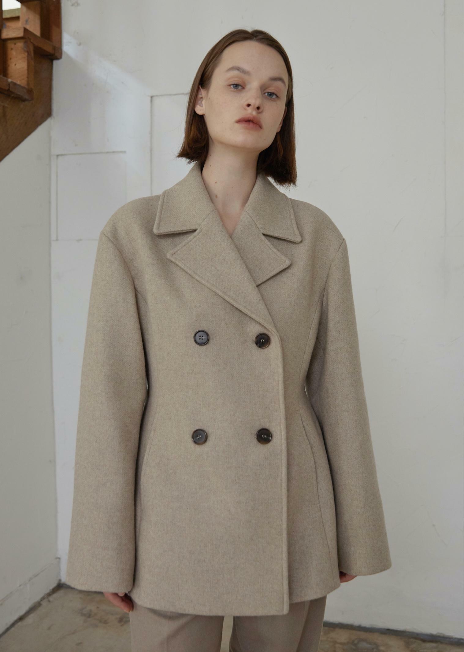 Double-breasted Wool Peacoat Beige - HAGO(하고)