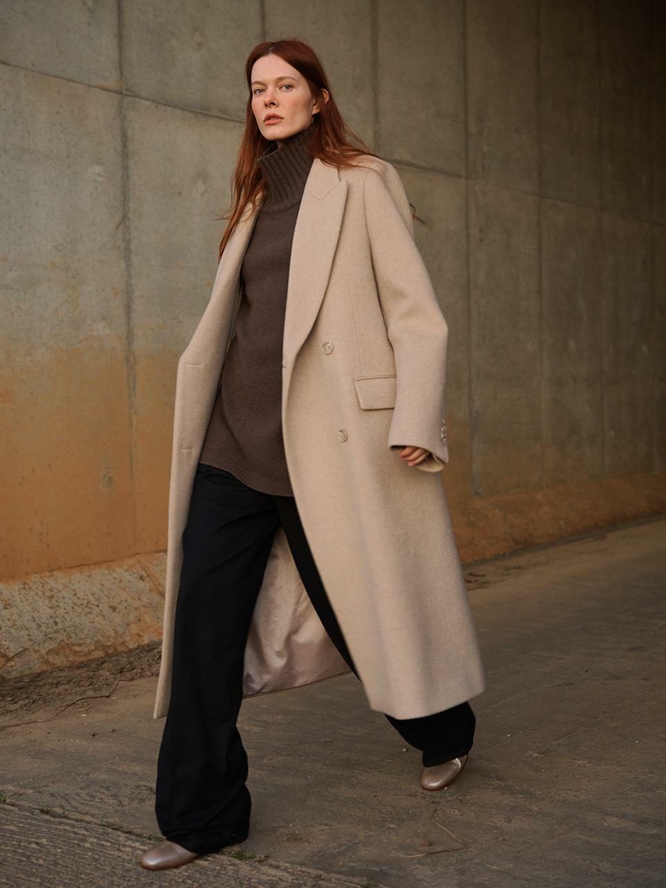 Wool Blended Double-Breasted Coat Oatmeal - HAGO(하고)