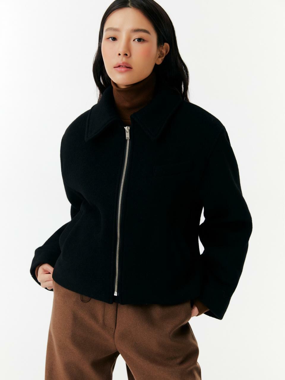 ZIP-UP WOOL JACKET, BLACK - HAGO(하고)