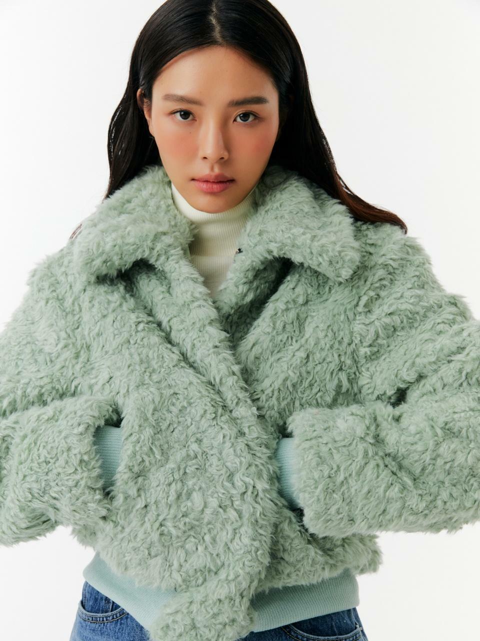 FAUX FUR ZIP-UP JACKET, MINT - HAGO(하고)
