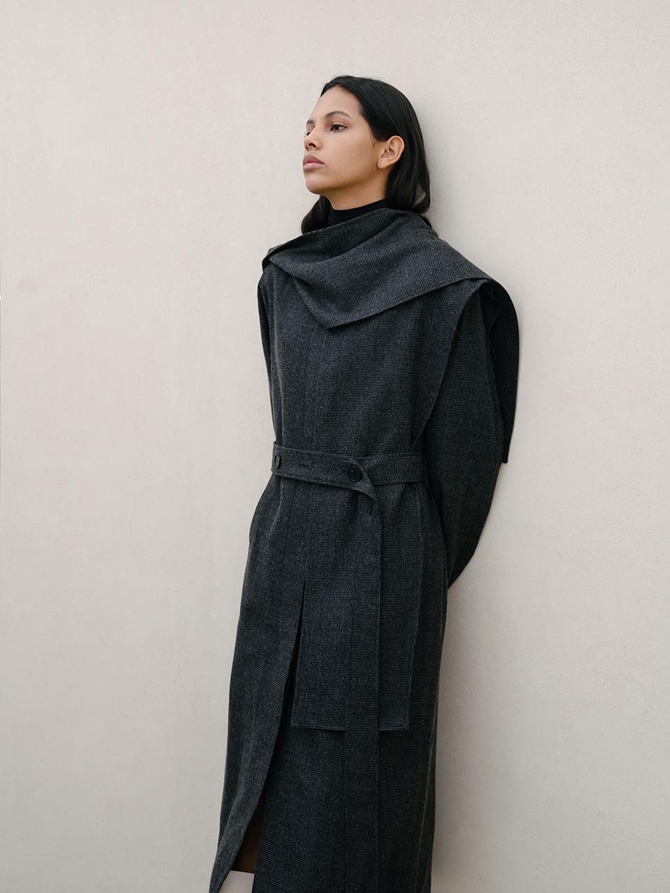 Duval Sailor Collar Long Coat - Charcoal Grey - HAGO(하고)