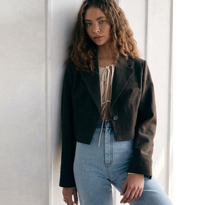 Linen Crop Jacket_Brown - HAGO(하고)