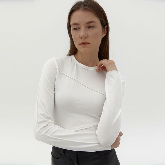 21W OBLIQUE SLENDER LINE T-SHIRTS (WHITE) - HAGO(하고)