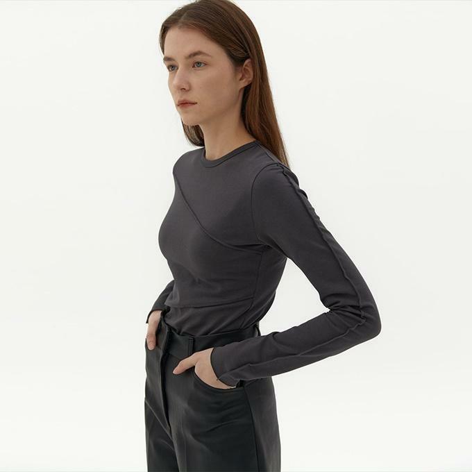21W OBLIQUE SLENDER LINE T-SHIRTS (CHARCOAL) - HAGO(하고)