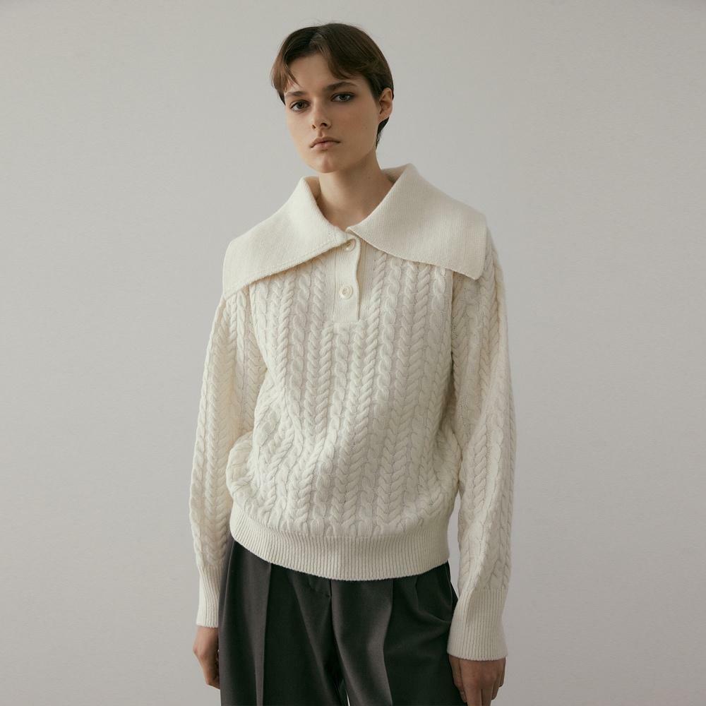 SAILOR COLLAR CABLE KNIT (IVORY) - HAGO(하고)