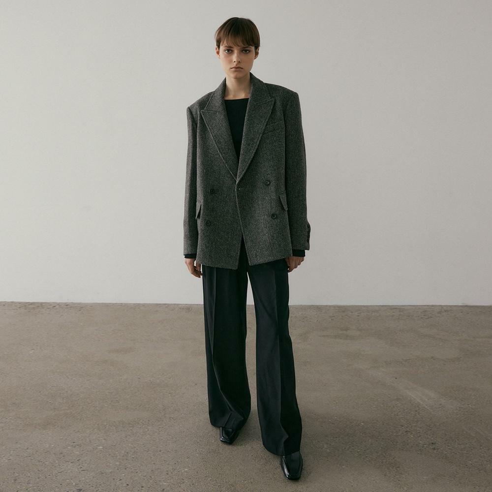 HERRINGBONE DOUBLE BREASTED JACKET (GREY) - HAGO(하고)