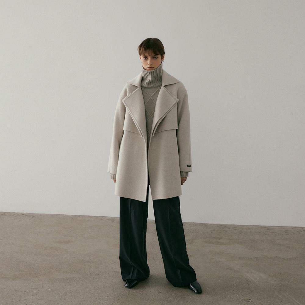 DOUBLE FLAP HANDMADE COAT (OATMEAL) - HAGO(하고)