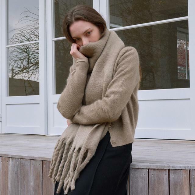 Wool long wide muffler - beige - HAGO(하고)
