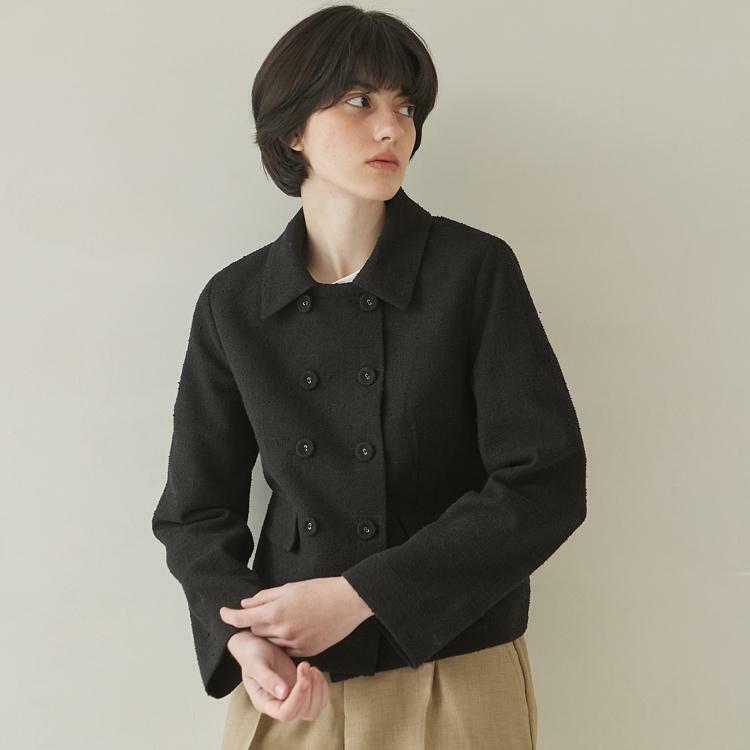 COLLAR DOUBLE BUTTON JACKET_BLACK - HAGO(하고)