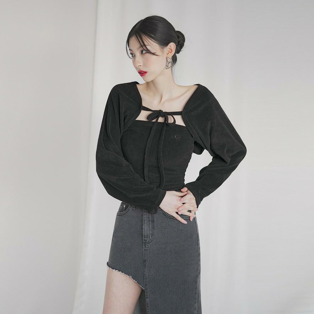 Terry Tube Top Cardigan Set BLACK - HAGO(하고)