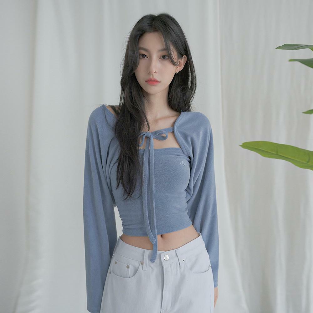 Terry Tube Top Cardigan Set BLUE - HAGO(하고)