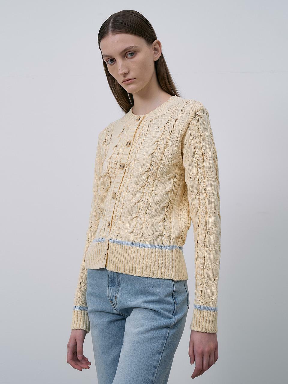 Cotton cable cardigan-Light Yellow - HAGO(하고)
