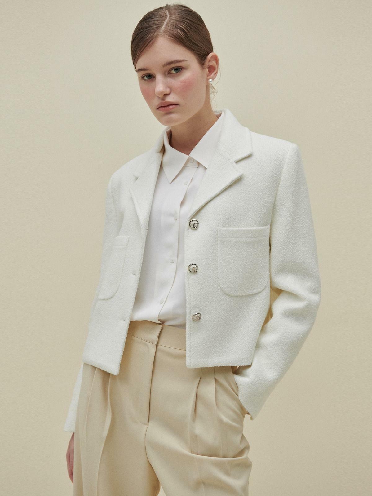 Stacey OpenCollar Tweed Jacket_Ivory - HAGO(하고)