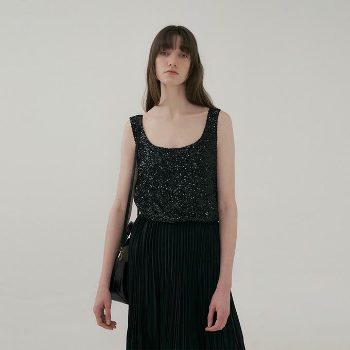 SPANGLE SLEEVELESS TOP (BLACK) - HAGO(하고)