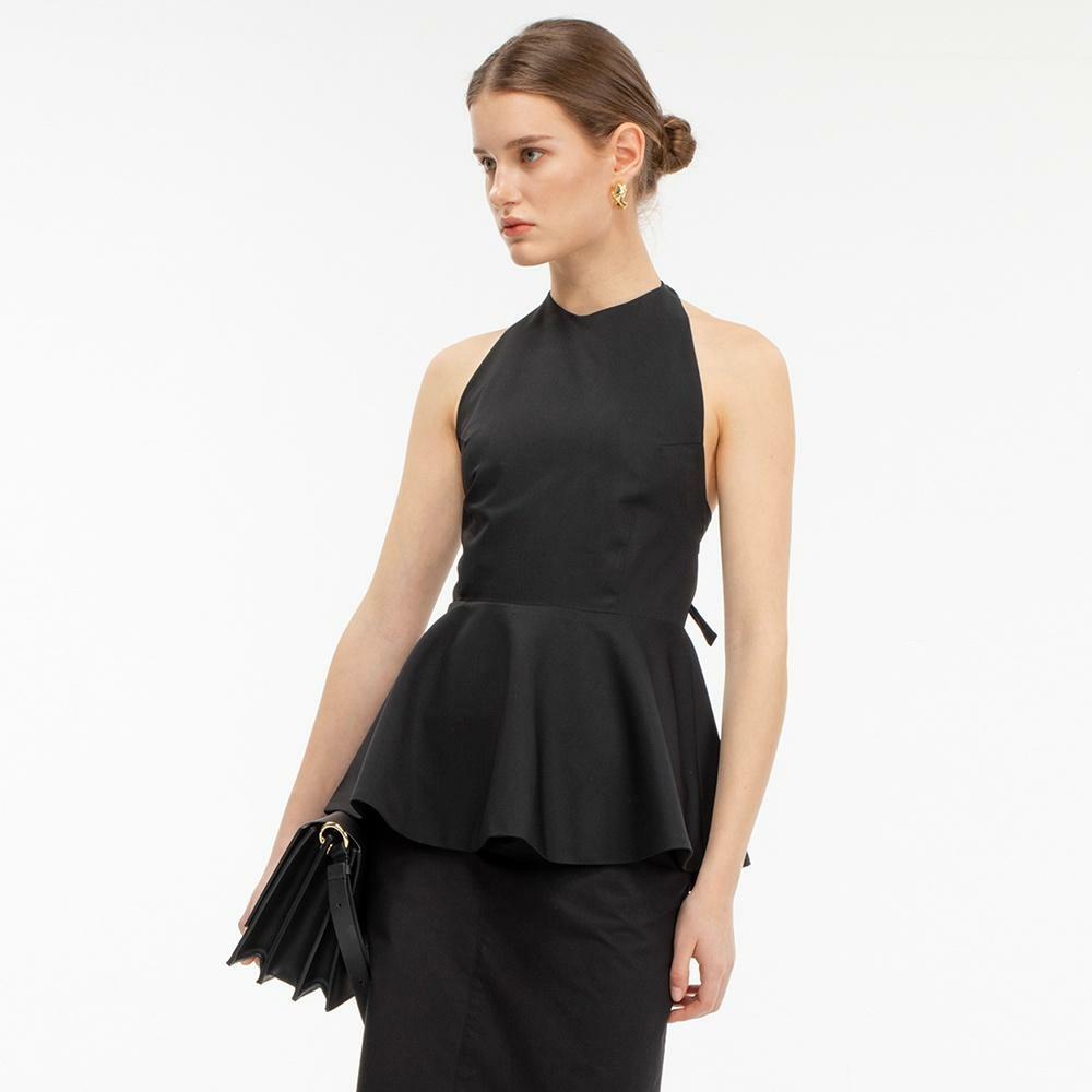 KATE HALTER NECK APRON BLOUSE (BLACK) - HAGO(하고)