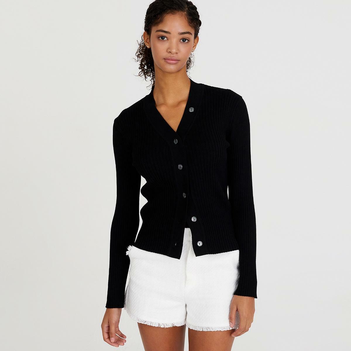 SS22 Button Rib Cardigan Black - HAGO(하고)