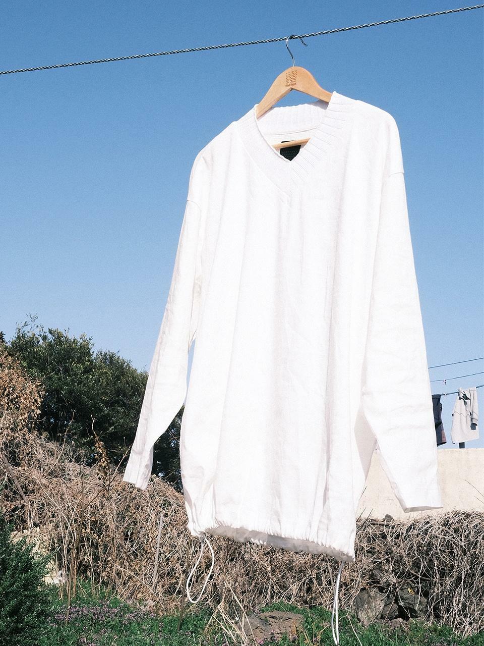 LINEN V-NECK STRING SHIRTS [WHITE] - 하고