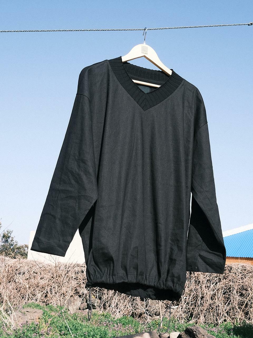 LINEN V-NECK STRING SHIRTS [BLACK] - HAGO(하고)