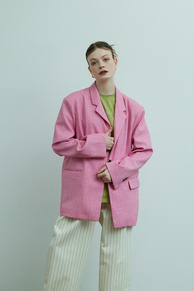 single breasted 3 buttons stripe Jacket (Pink) - HAGO(하고)