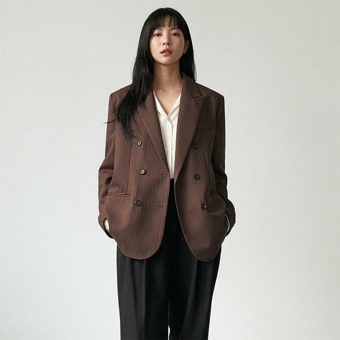 Stripe double breasted jacket - brown - HAGO(하고)