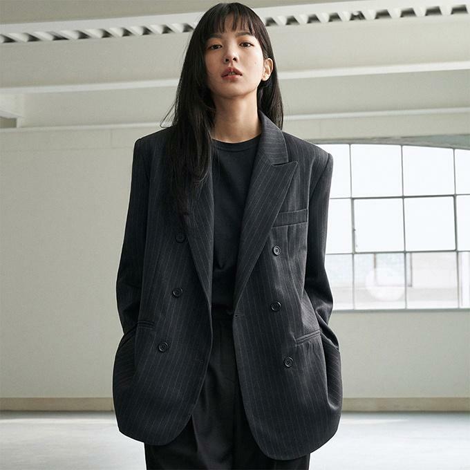 Stripe double breasted jacket - black - HAGO(하고)