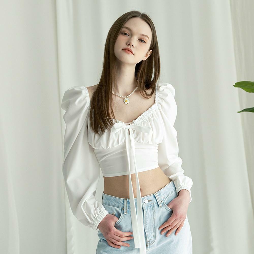 Ribbon cropped blouse WHITE - HAGO(하고)