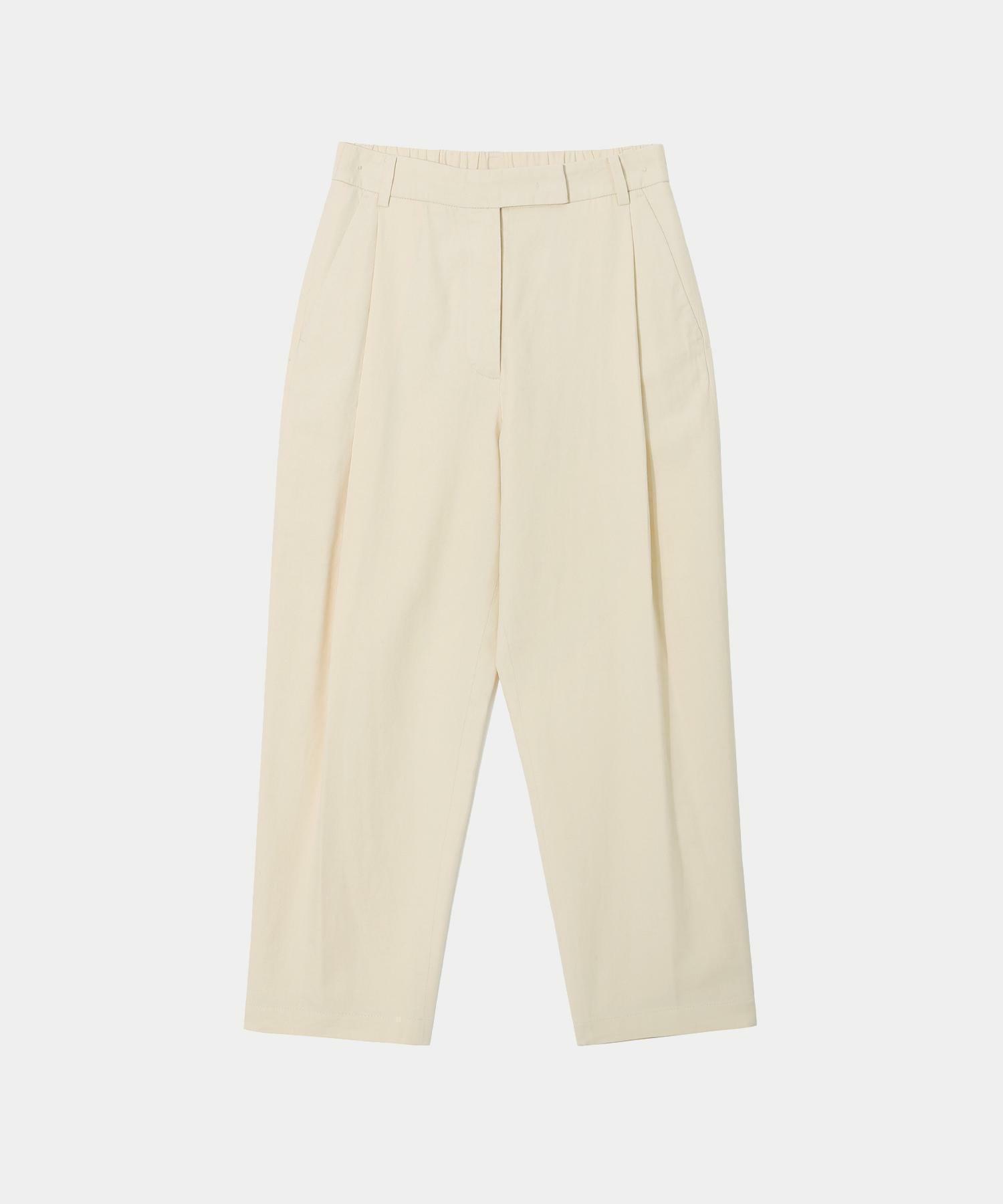 W LINEN COTTON TAPERED HALF-BANDING PANTS ivory - HAGO(하고)